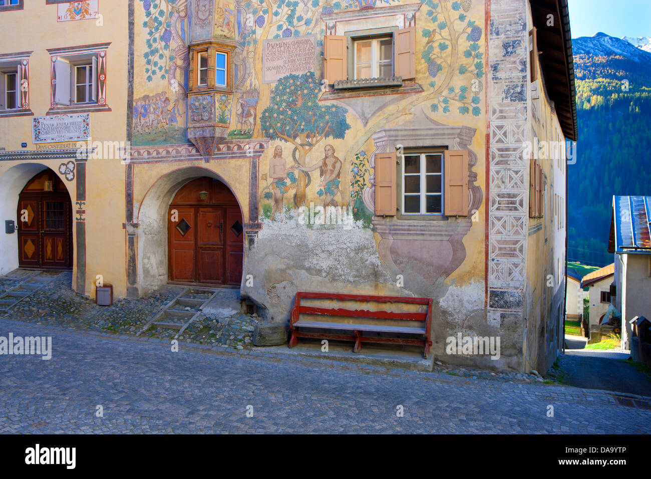 Engadin house with sgraffito hi-res stock photography and images - Alamy