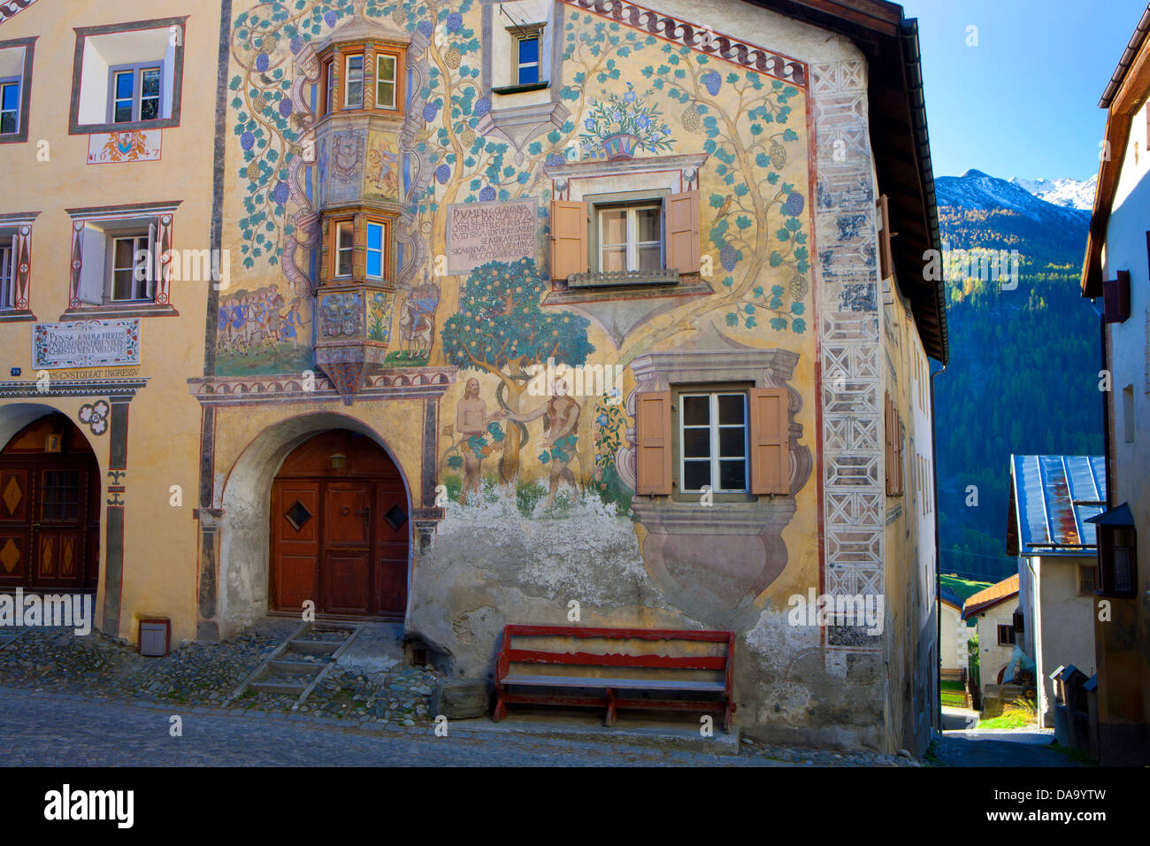 Engadin house with sgraffito hi-res stock photography and images - Alamy