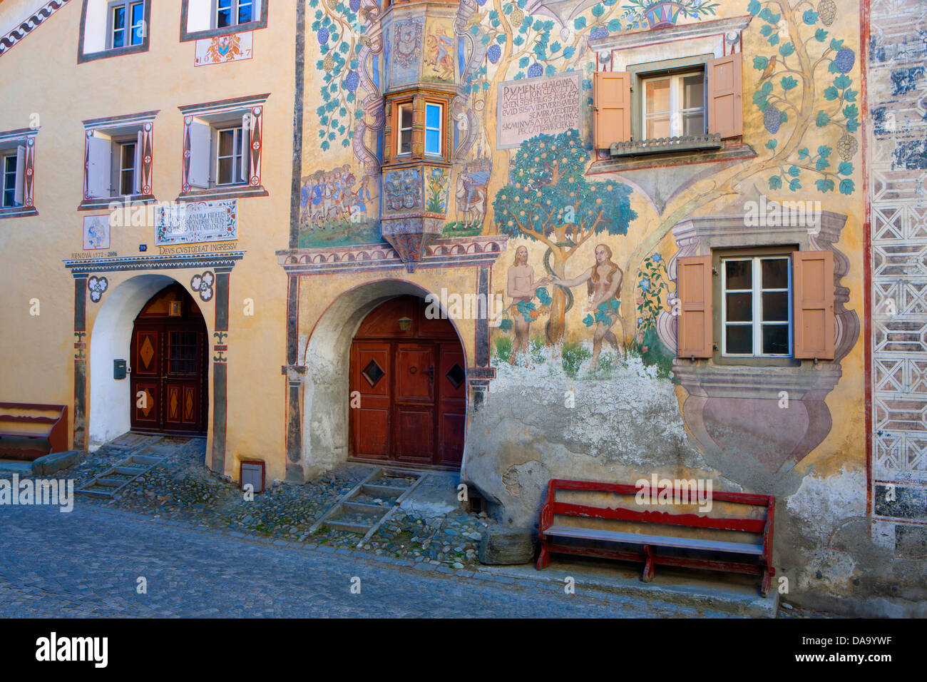 Engadin house with sgraffito hi-res stock photography and images - Alamy