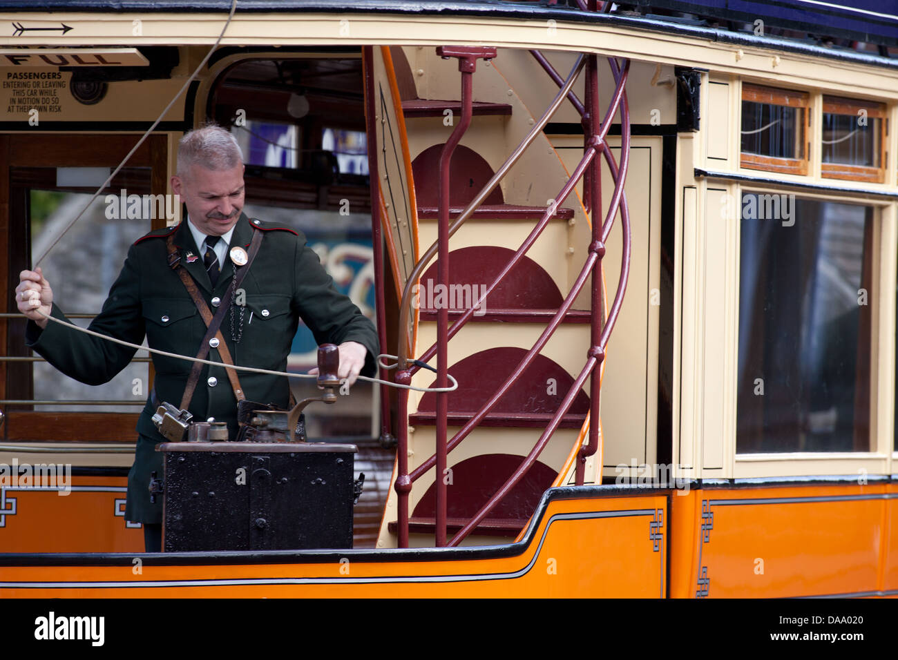 Trams drivers and passengers at the National Tramway museum, crich ...