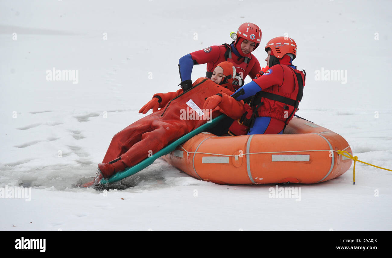 Members of the German Red Cross Water Rescue service perform a rescue ...