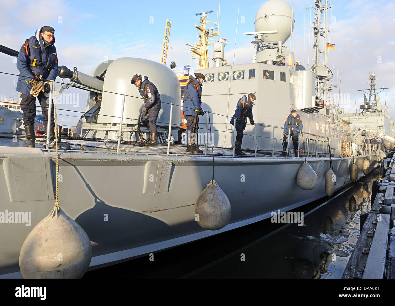 The speedboat 'Zobel' of the German Navy leaves the naval base in ...