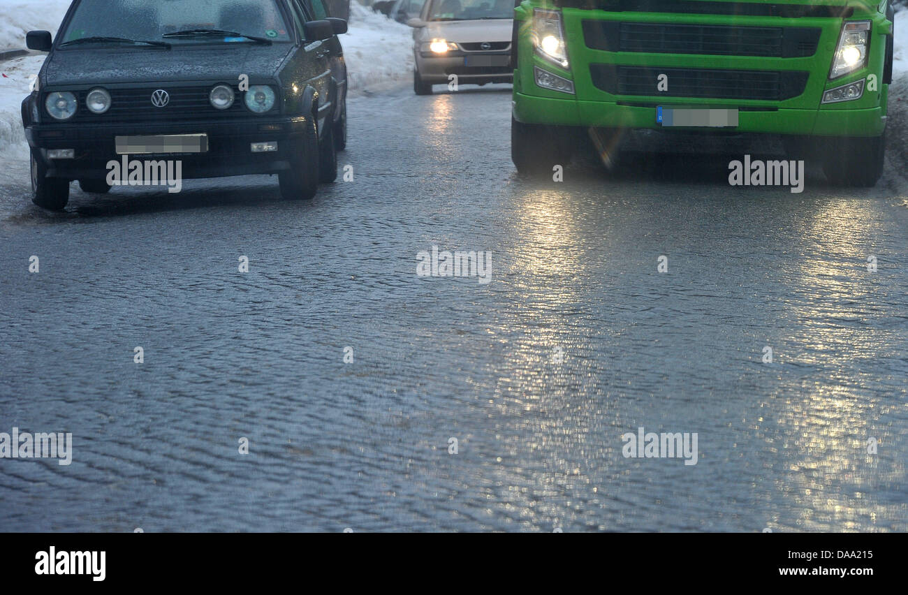 Frosen rain covers streets smooth as glass in Muencheberg, Germany, 06 ...
