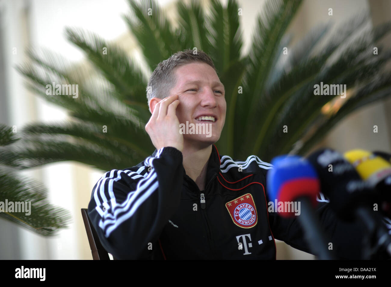 FC Bayern Munich's Bastian Schweinsteiger gives an interview at a ...