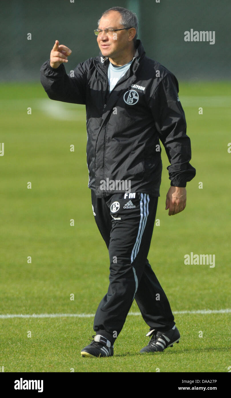 Schalke manager Felix Magath gestures on the pitch at the team's ...