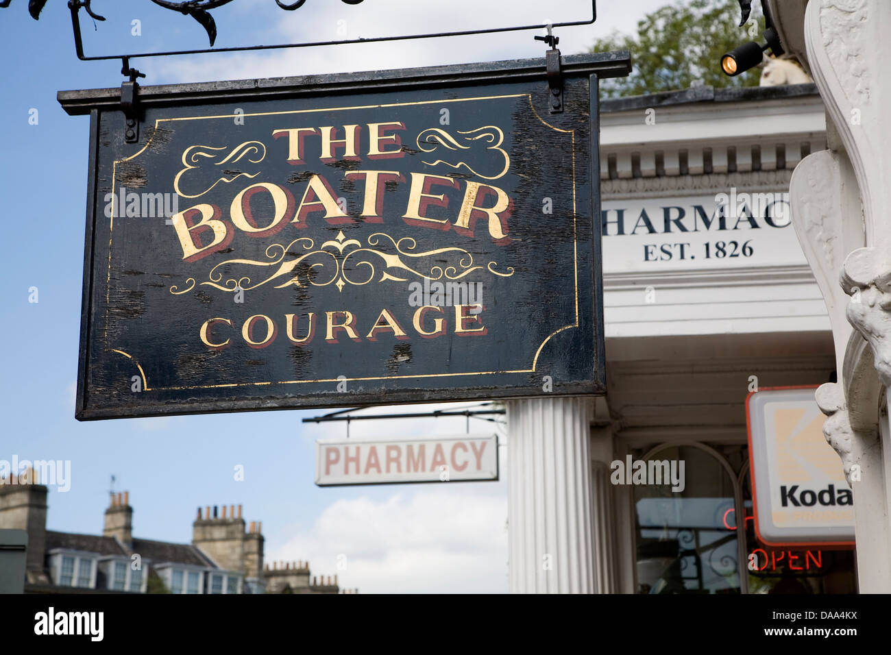 Pub sign the Boater Courage brewery Bath, Somerset, England Stock Photo ...