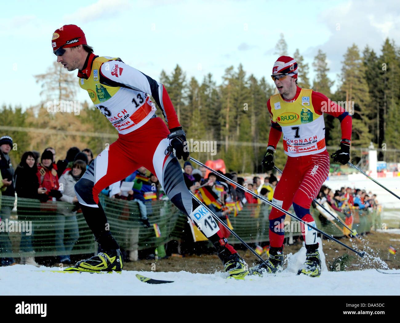 Felix Gottwald (l) from Austria skies before Jan Schmid from Norway in ...