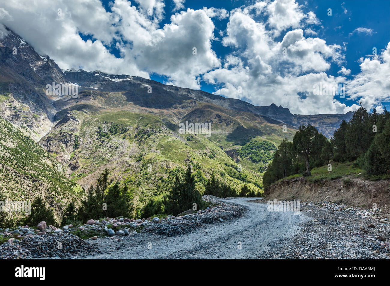 Road in Himalayas. Lahaul valley, Himachal Pradesh, India Stock Photo ...