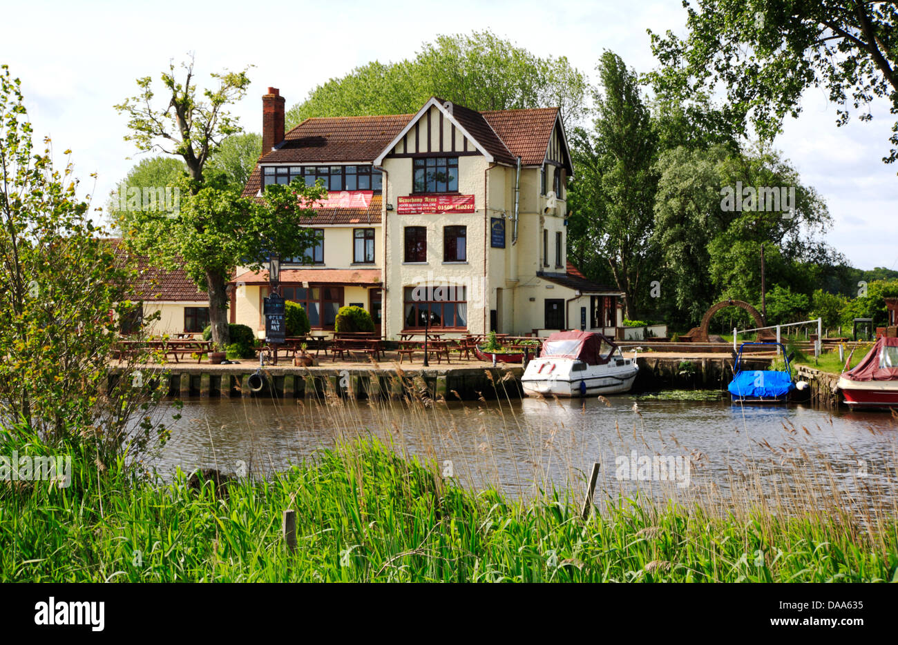 A view of the River Yare and inn at Buckenham Ferry on the Norfolk ...