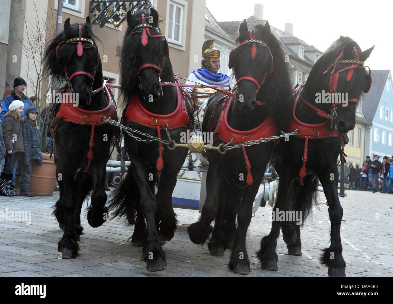 Horses are harnessed in ancient Roman style during the festive ...
