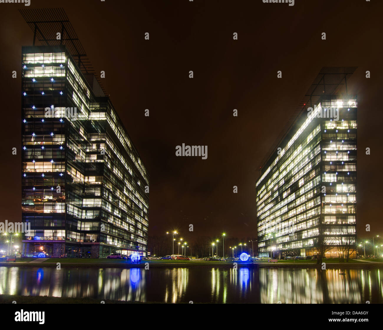 Commercial office buildings exterior shot at night Stock Photo - Alamy