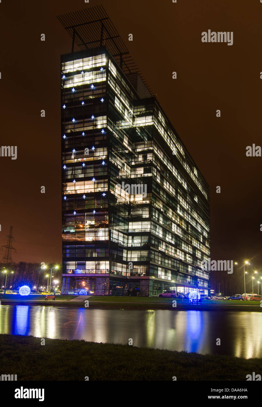 Commercial office buildings exterior shot at night Stock Photo - Alamy