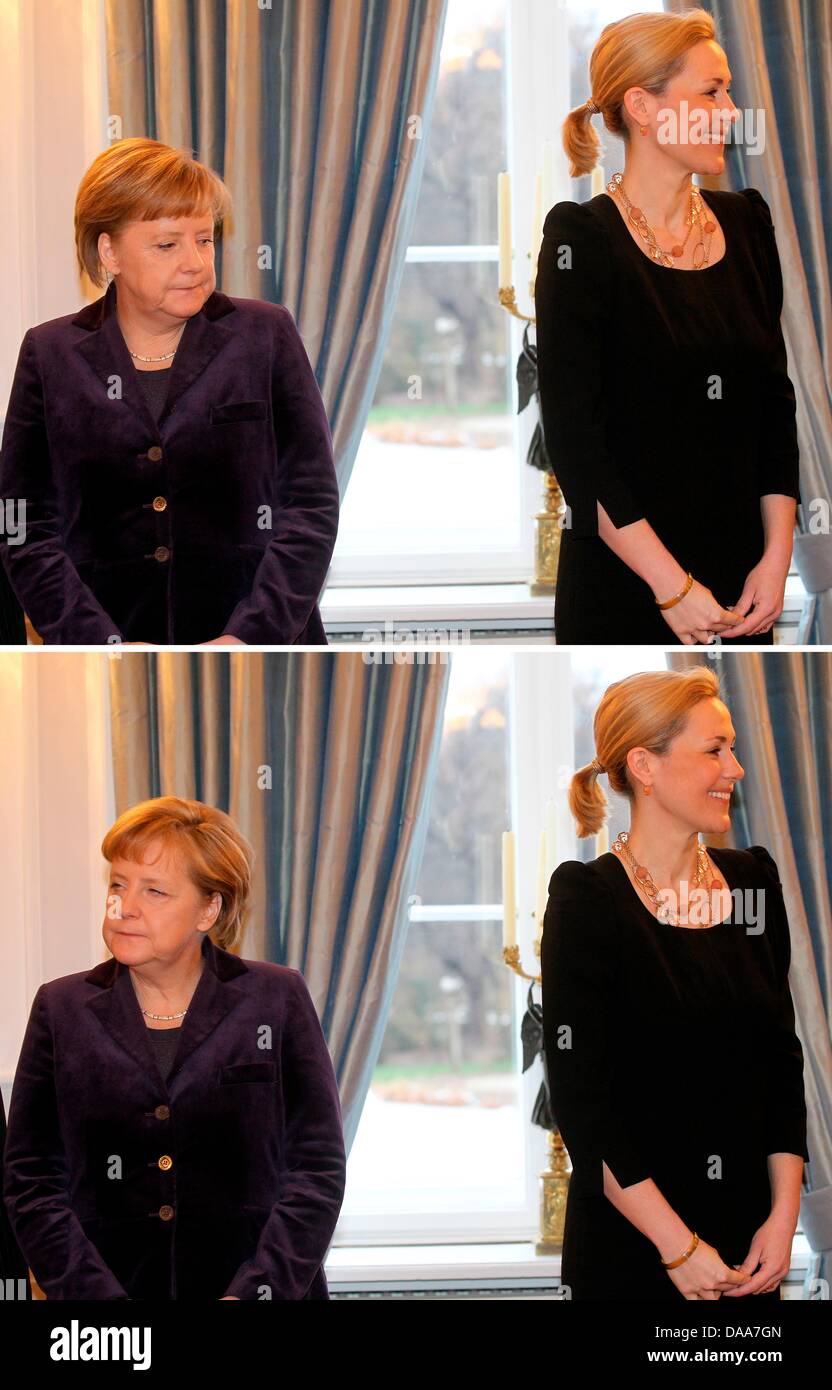 A compilation of pictures shows German Chancellor Angela Merkel (L ...