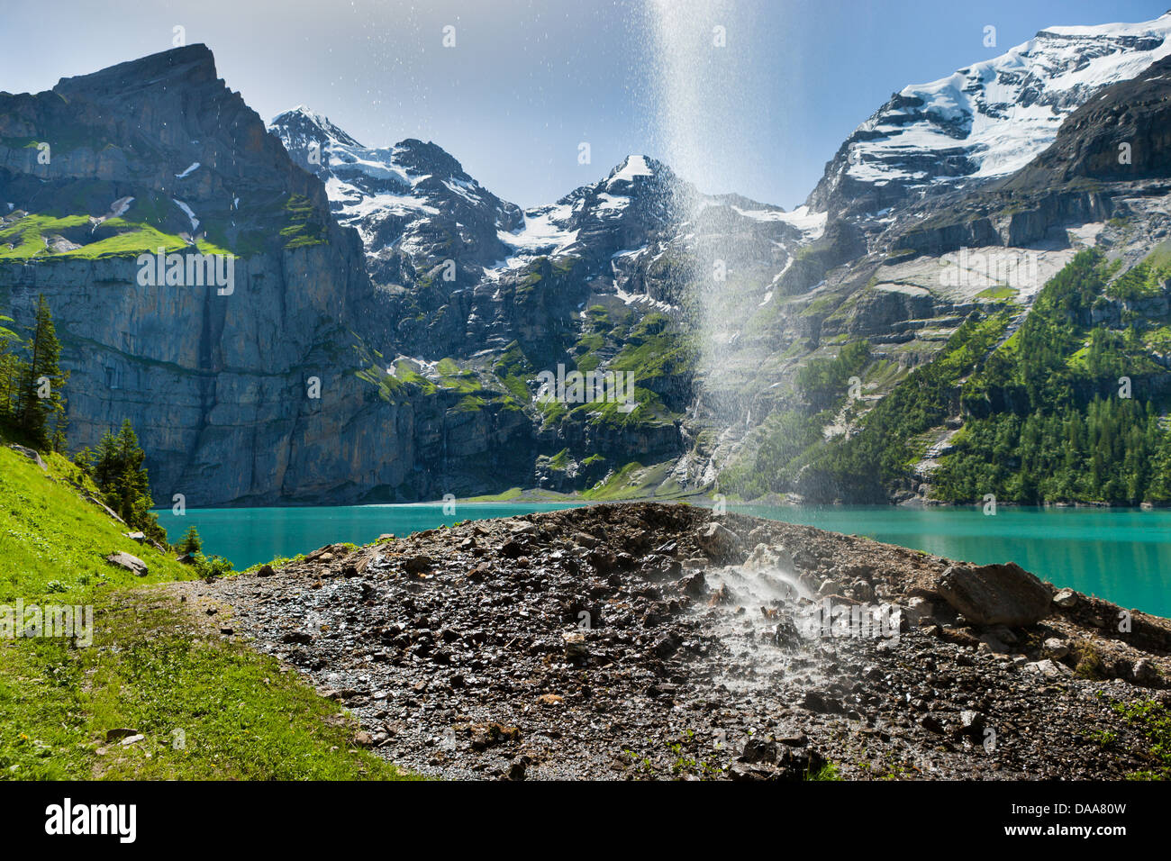 Lake Oeschinen, lake, Switzerland, Europe, canton, Bern, Bernese ...