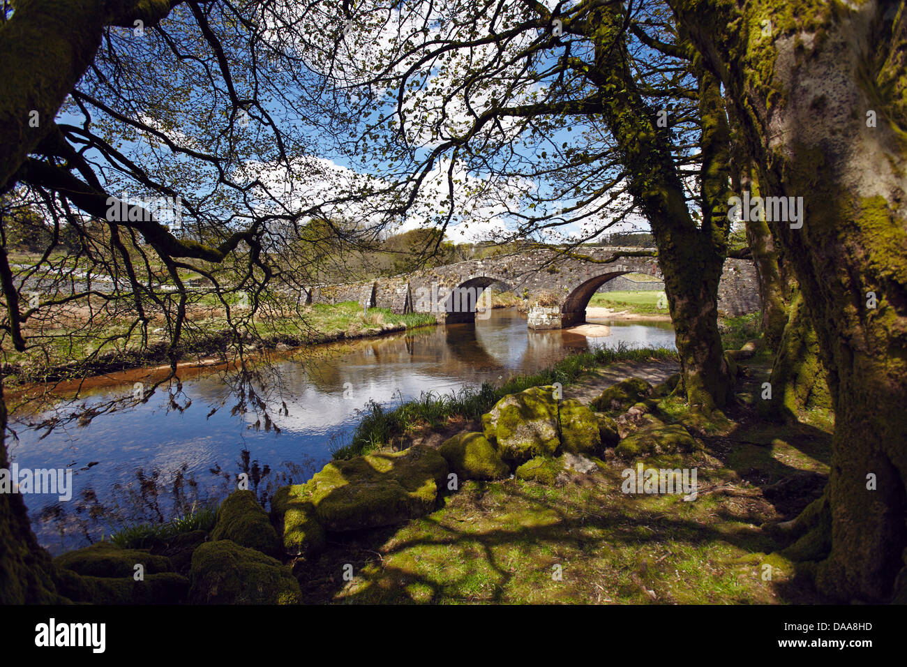 Turnpike bridge at Two Bridges on Dartmoor. Near Princetown. Devon ...