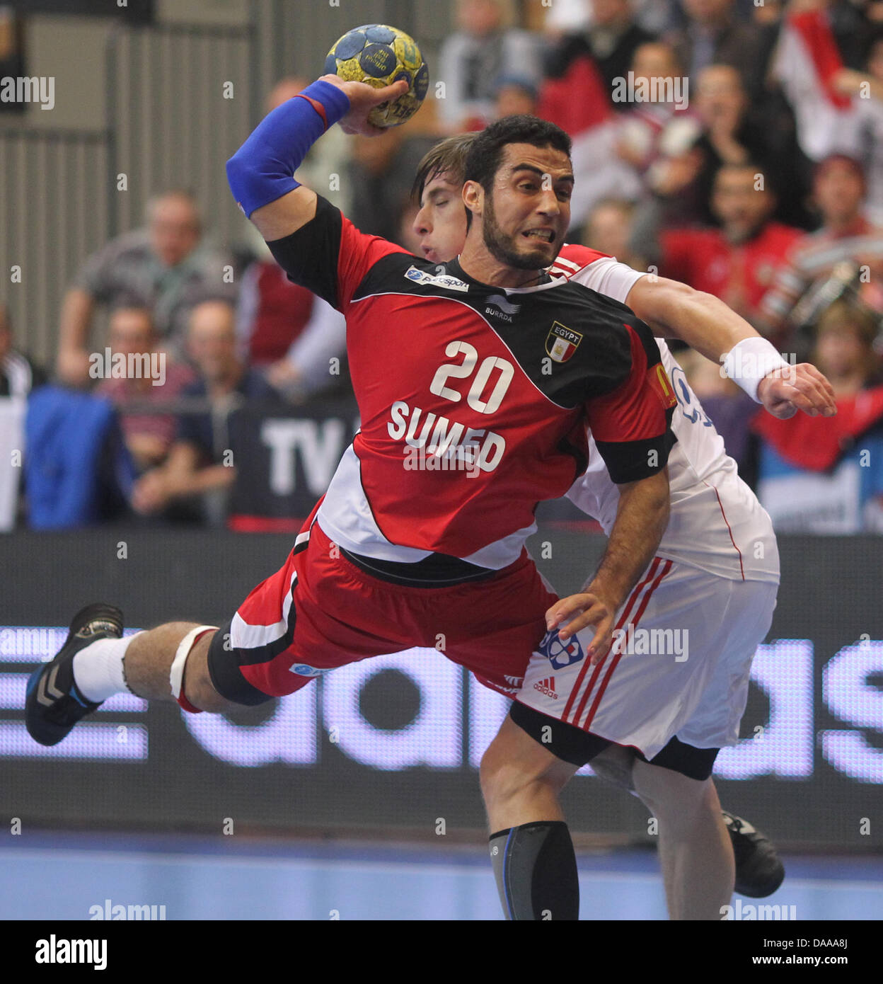Mohamed Keshk (L) of Egypt against Xavier Barachet (R) of France during ...