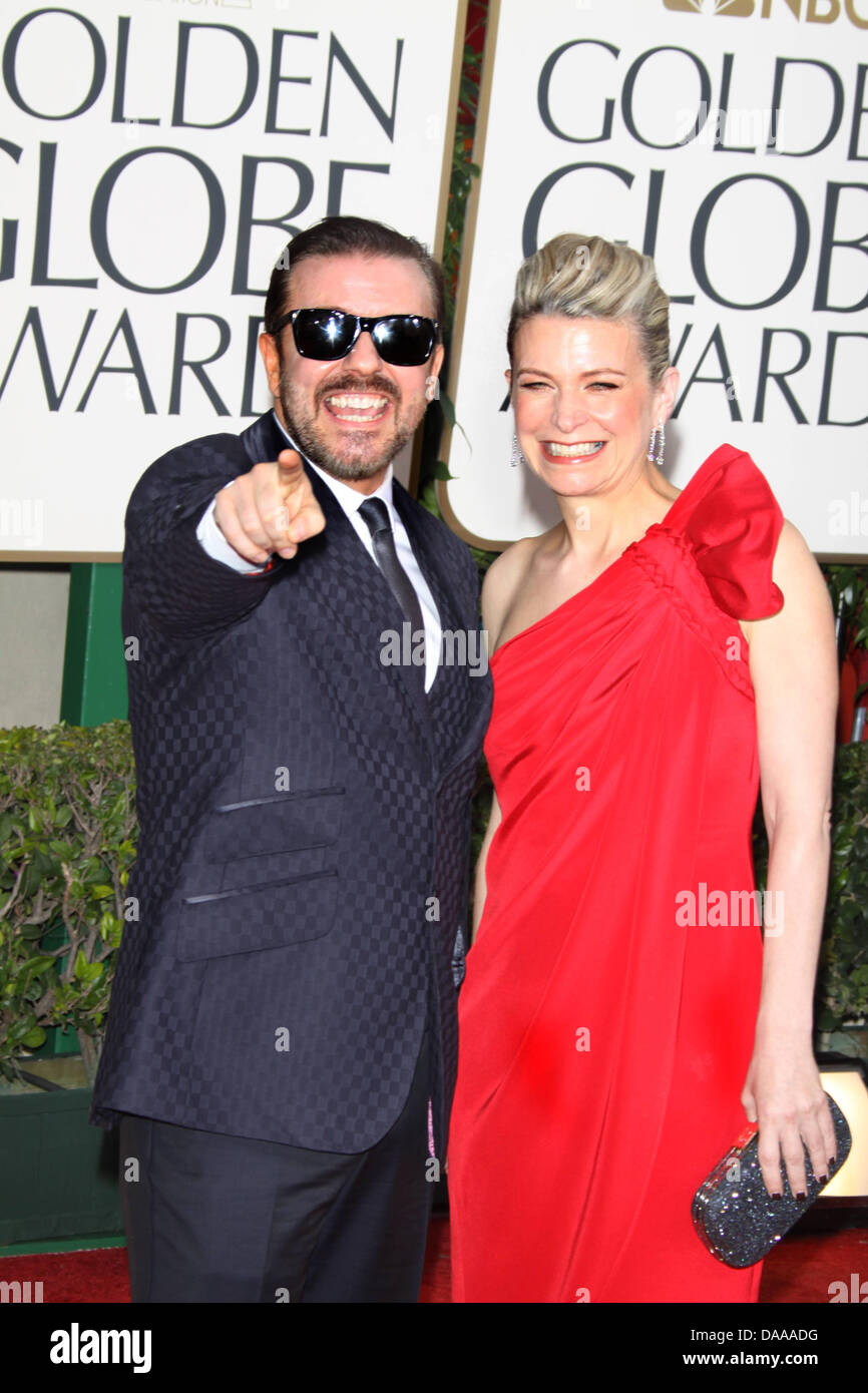 Actor, show host Ricky Gervais and producer Jane Fallon arrives at the ...