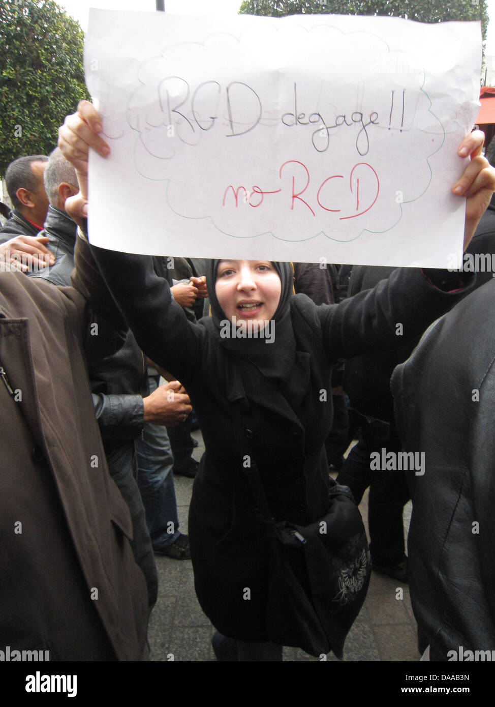 A demonstrator holds up a banner in Tunis, Tunisia, 18 January 2011 ...