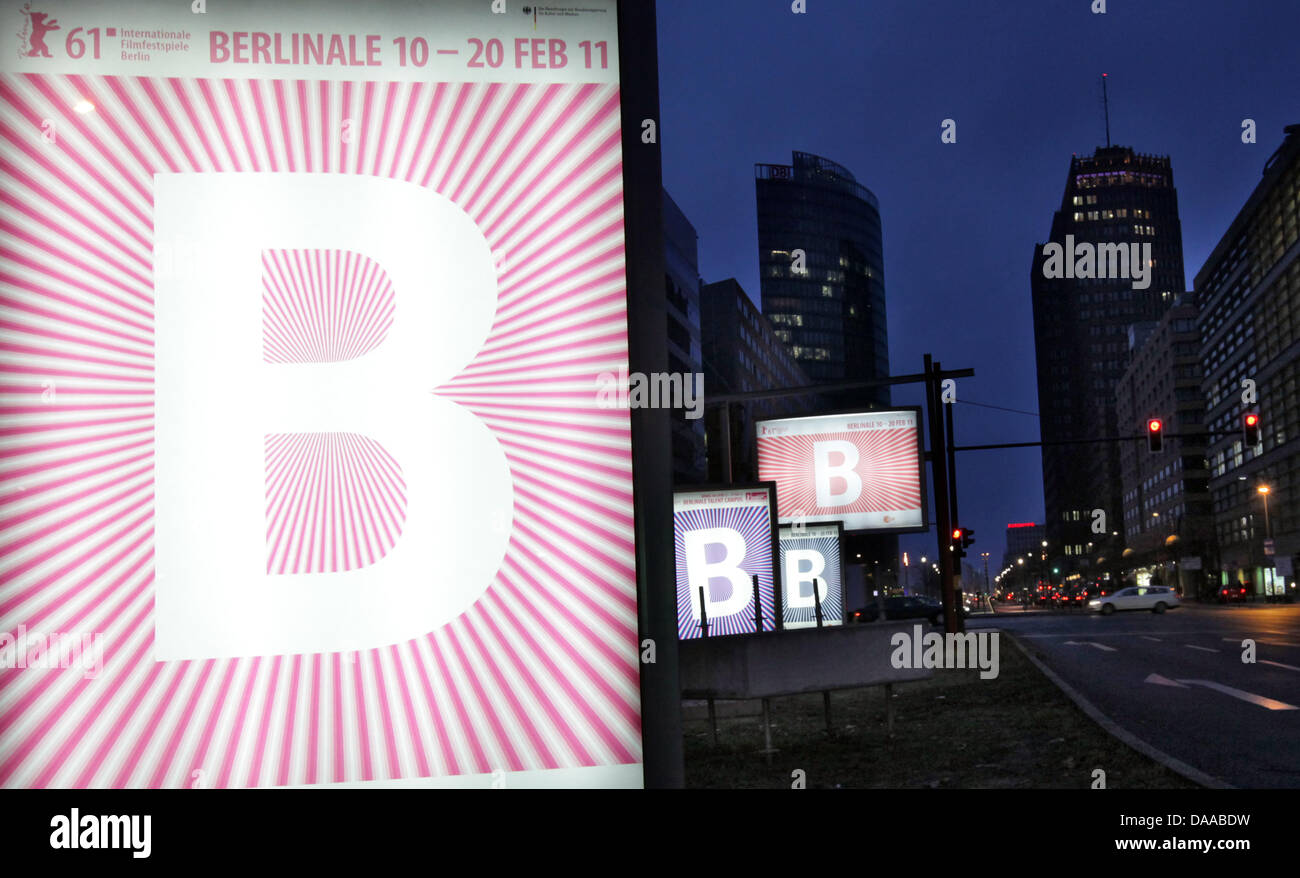 A lighted billboard indicates this year's Berlinale in Berlin, Germany ...