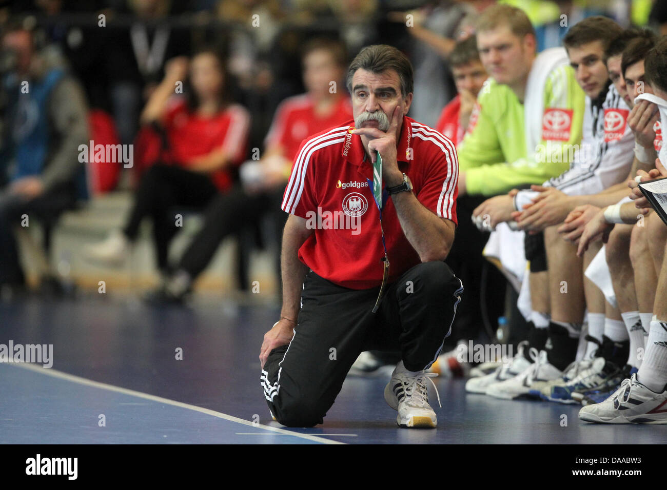 Coach Heiner Brand of Germany gestures during the Men's Handball World ...