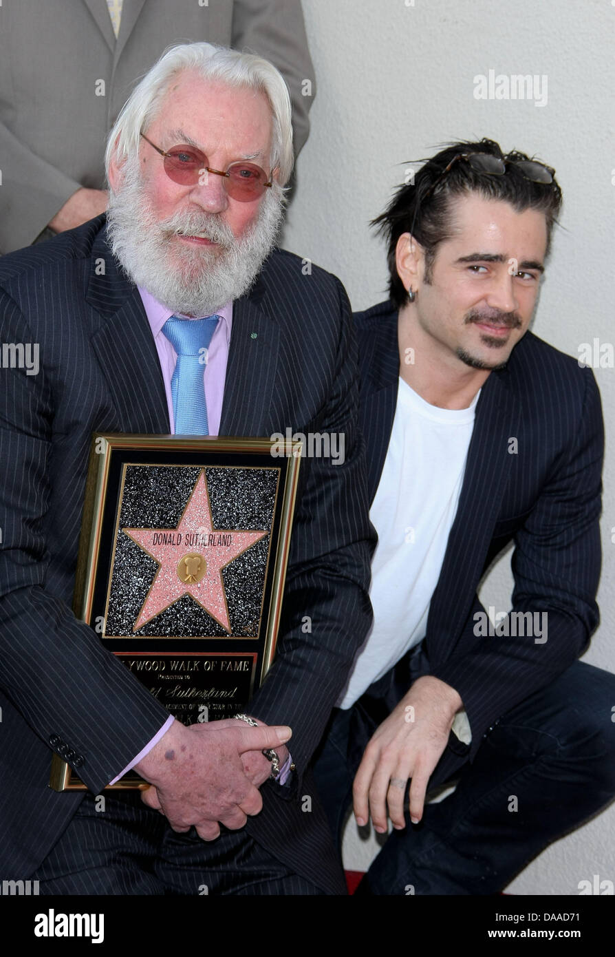 US actors Donald Sutherland (L) and Colin Farrel attend the ceremony ...