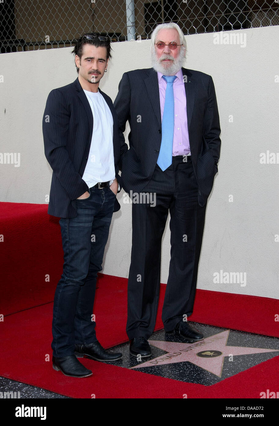 US actors Donald Sutherland (R) and Colin Farrel attend the ceremony ...