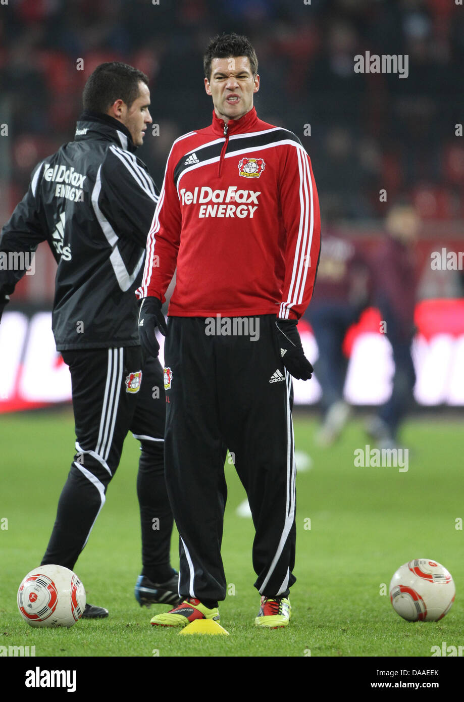 Leverkusen's Michael Ballack makes a face during the Bundesliga soccer ...