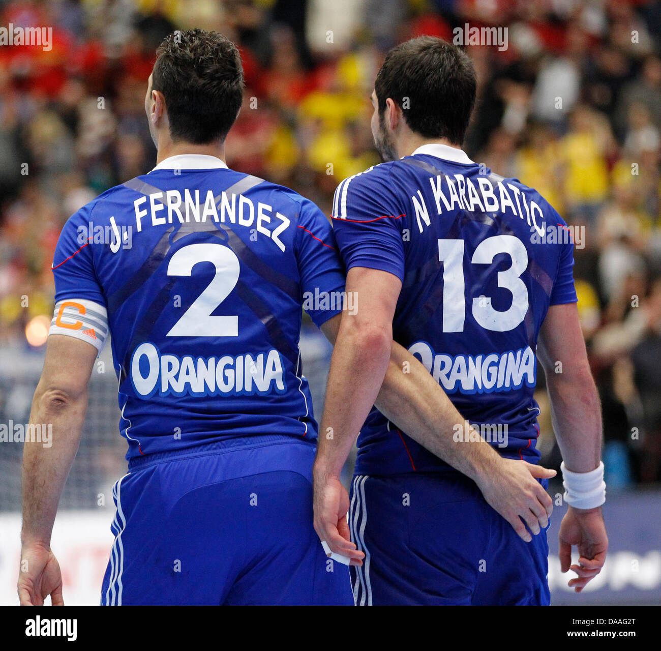 Nikola Karabatic (R) and Jerome Fernandez of France cross arms during ...
