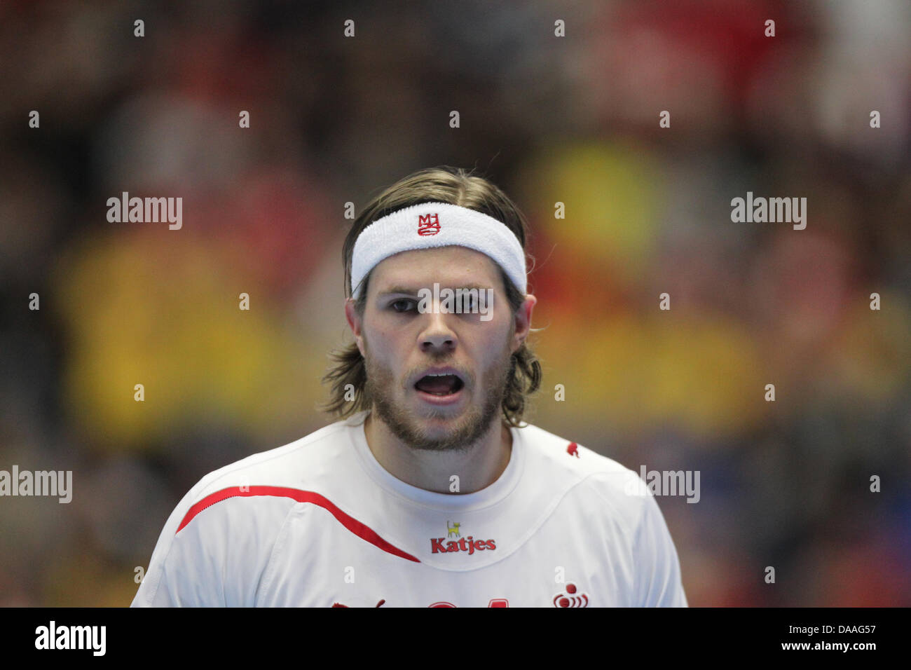 Mikkel Hansen of Denmark plays during the final of the Men's Handball ...
