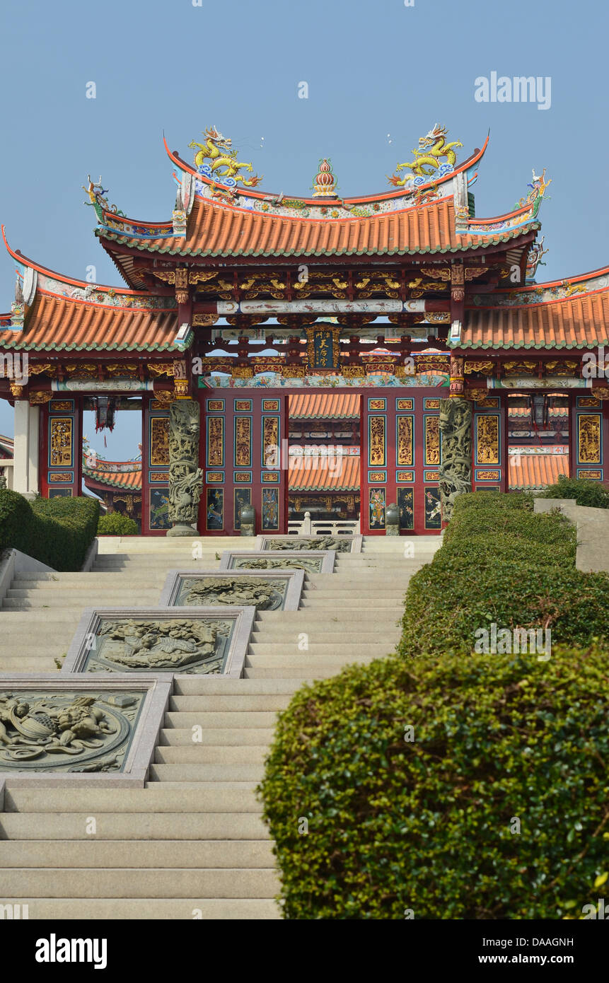 Steps leading up to the Tian Hou Palace at the A-Ma Cultural Village, a ...