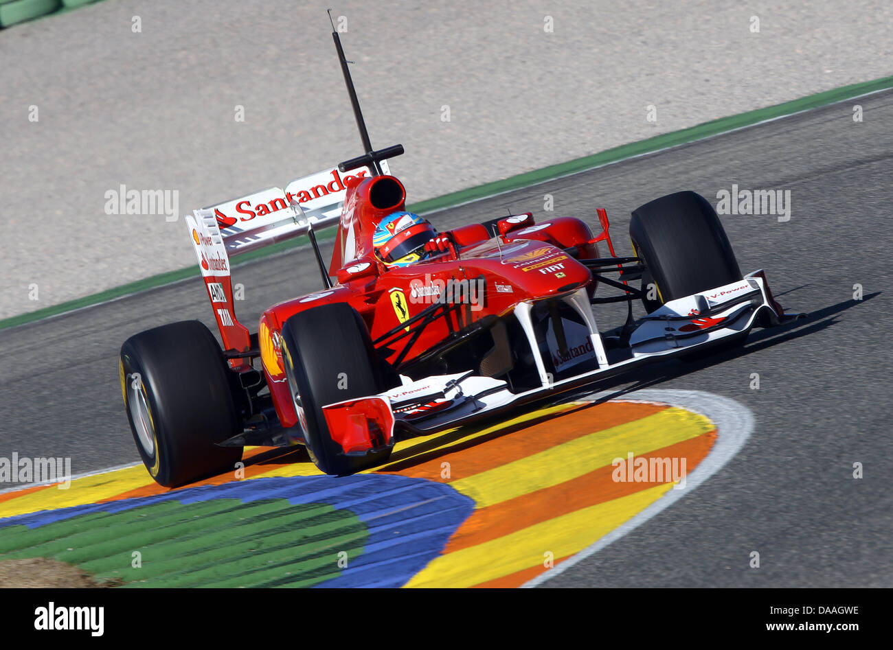 Spanish Formula One race driver Fernando Alonso of Ferrari drives on ...