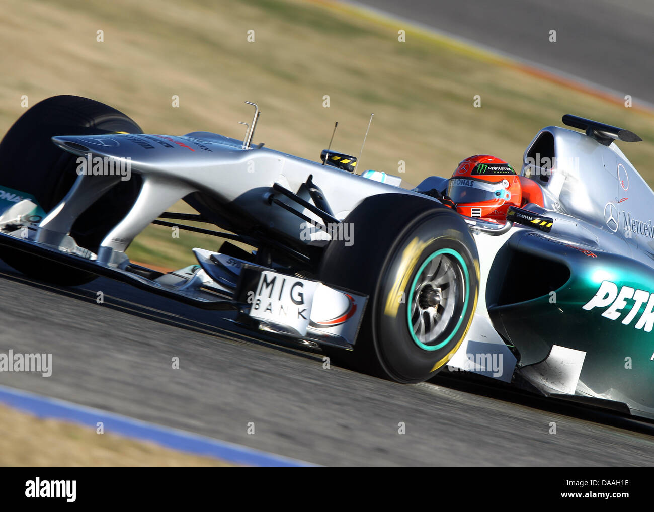 German Formula One race driver Michael Schumacher of Mercedes GP drives ...