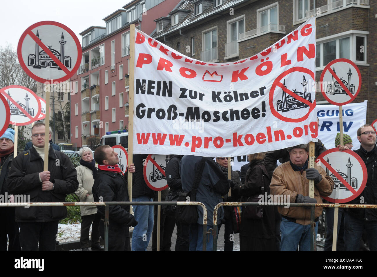 Demonstrators protest against the construction of the central mosque ...