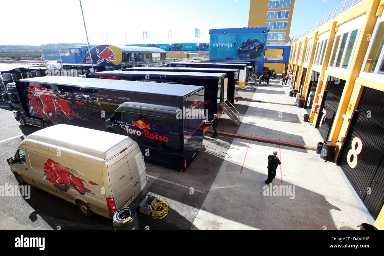 Motorhomes of different Formula One teams are situated at the paddock ...