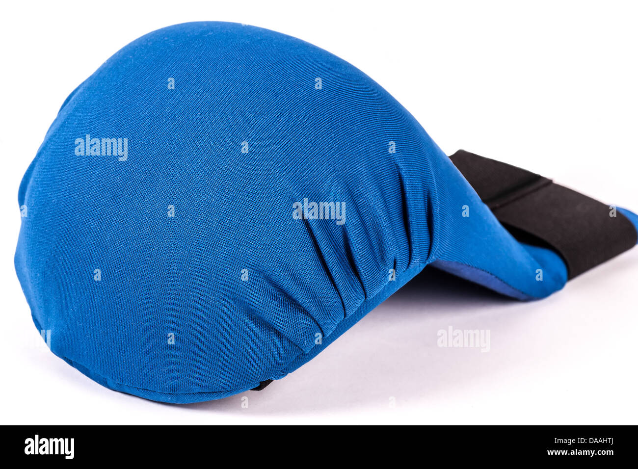 Blue karate gloves on white background with black slip Stock Photo - Alamy