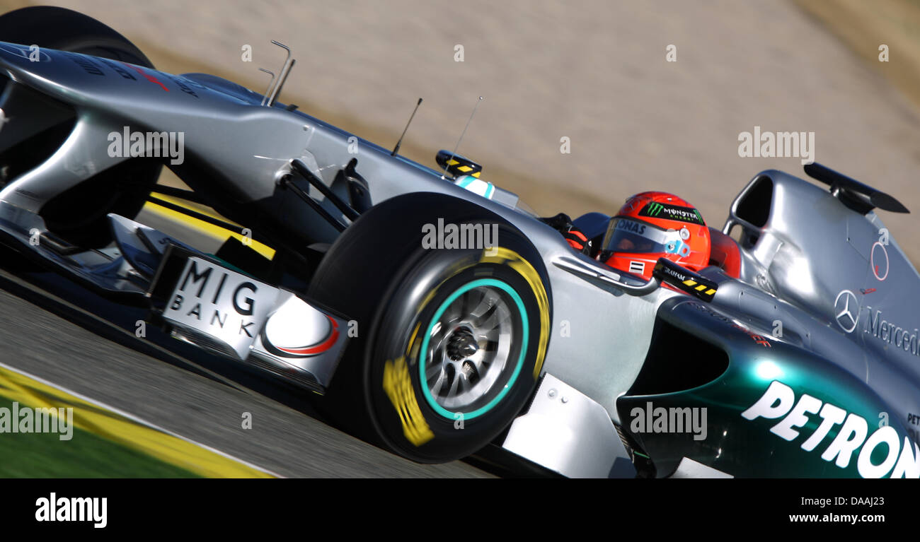 German Formula One race driver Michael Schumacher of Mercedes GP drives ...