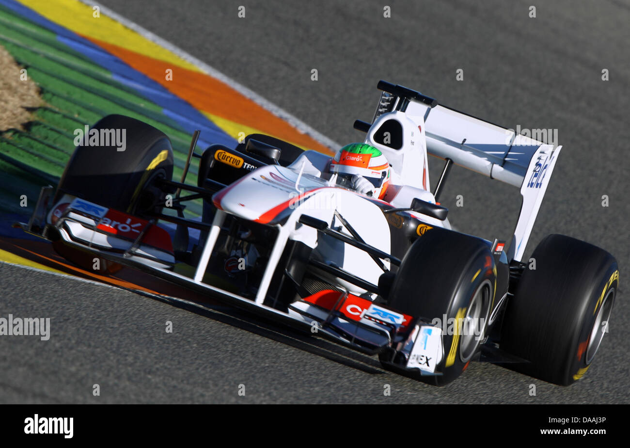 Mexican Formula One race driver Sergio Perez of Sauber drives along the ...