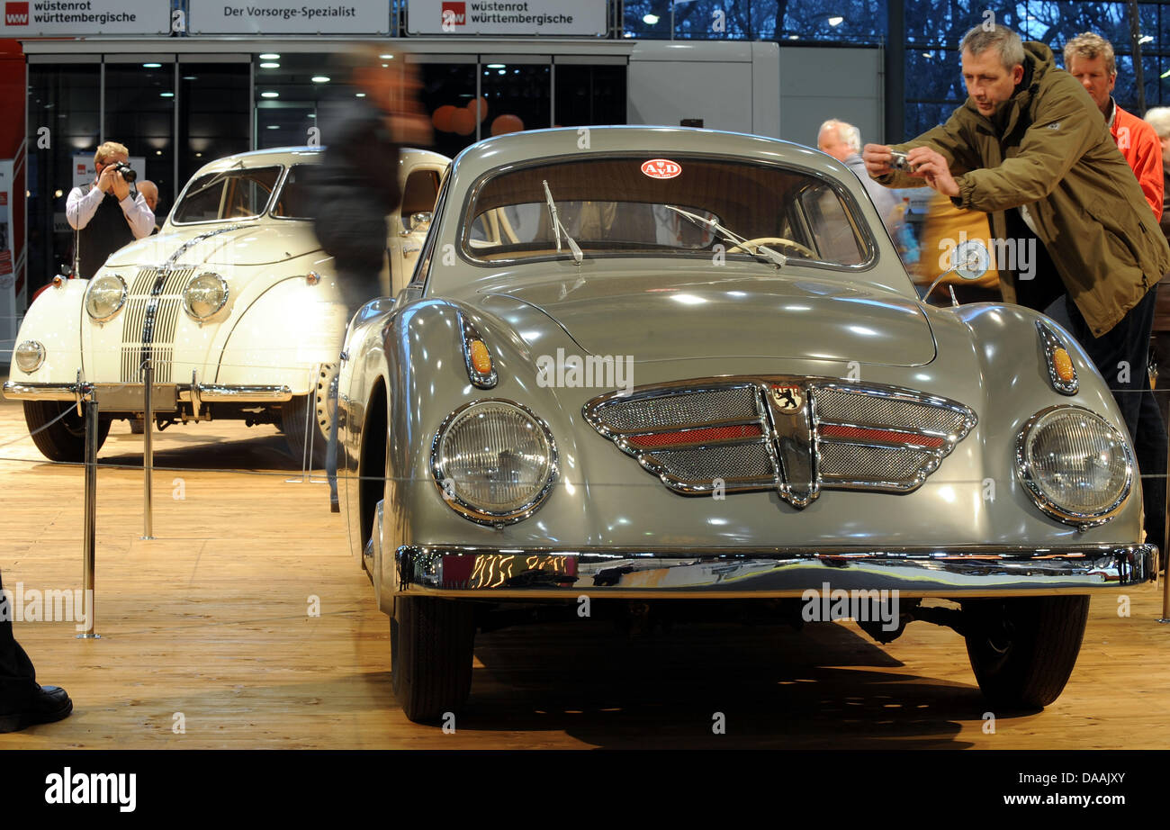 Visitors swarm around this silver-gray Goliath GP 700 sports car made ...