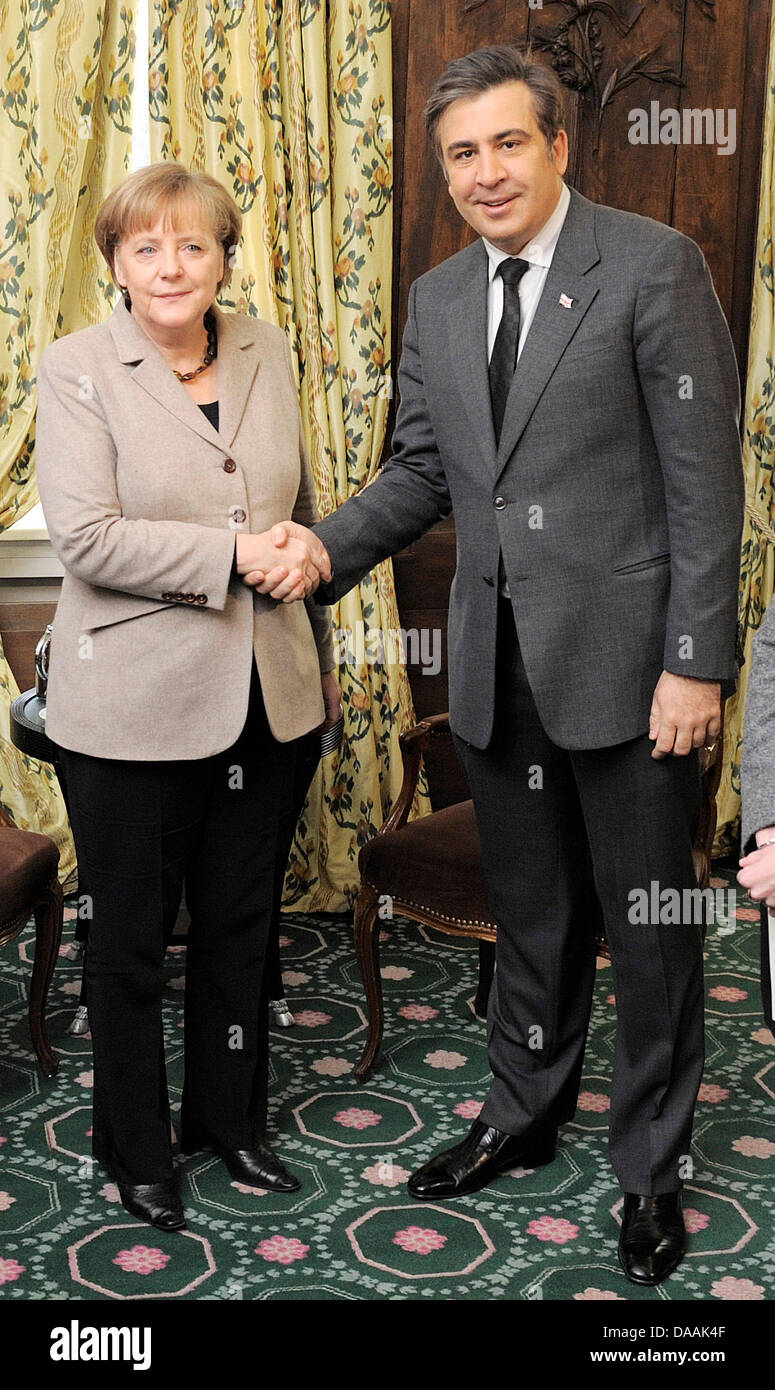 German Chancellor Angela Merkel shakes hand with Georgian President ...