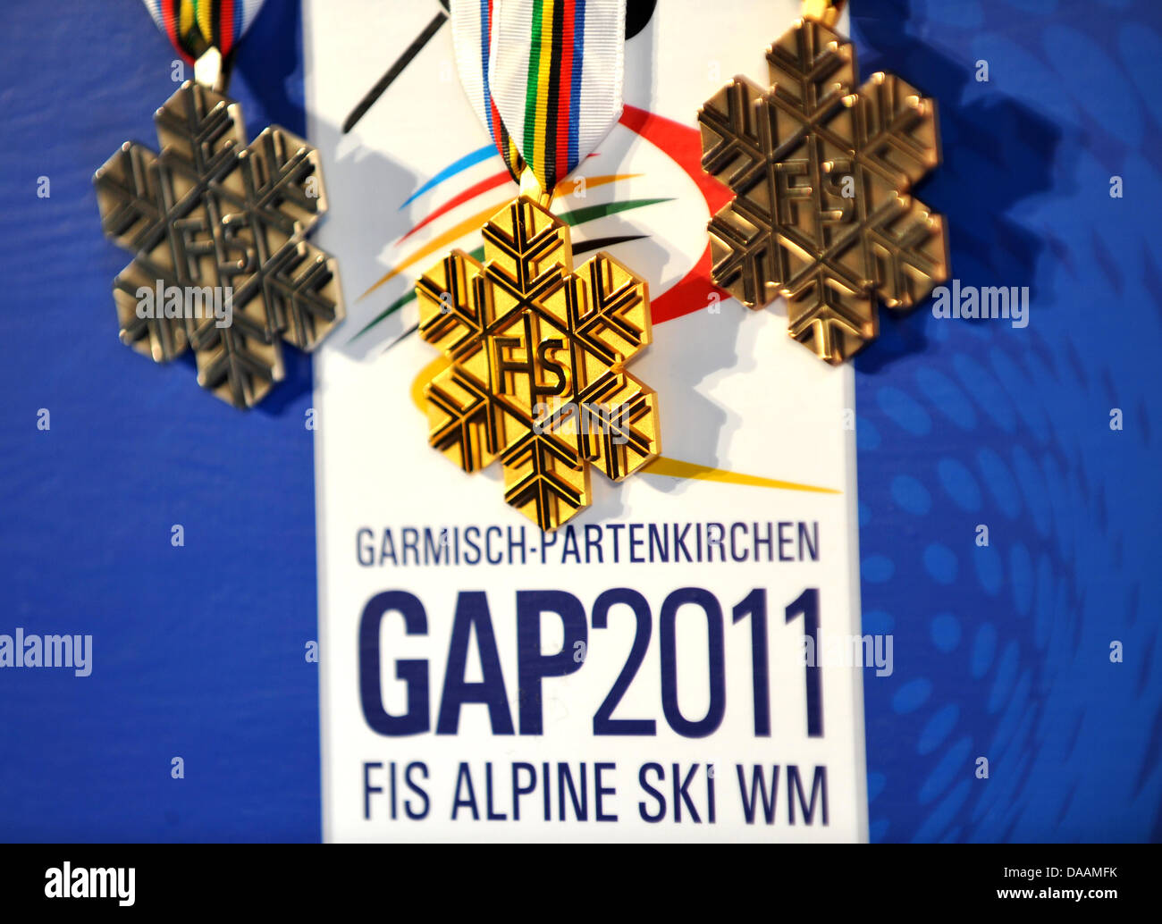 The medals of the International Ski Association FIS in silver (l-r ...