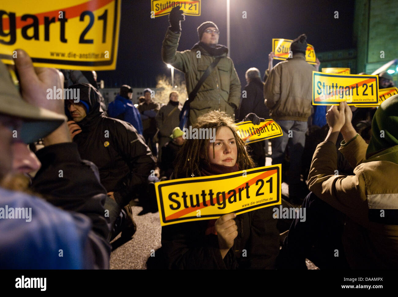 Anti-Stuttgart 21 protesters block a road at the central station in ...