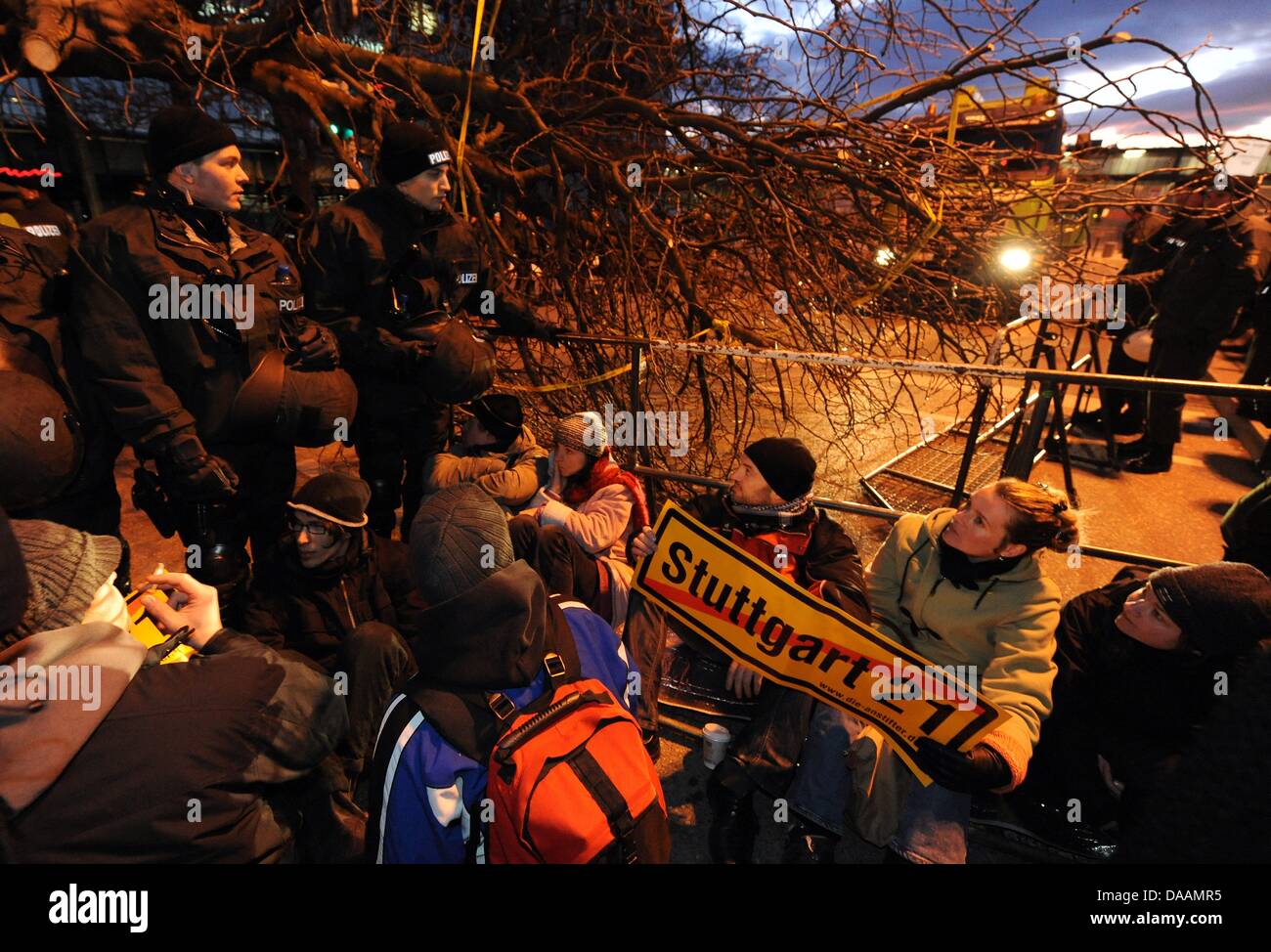 Anti-Stuttgart 21 protesters block a road at the central station in ...