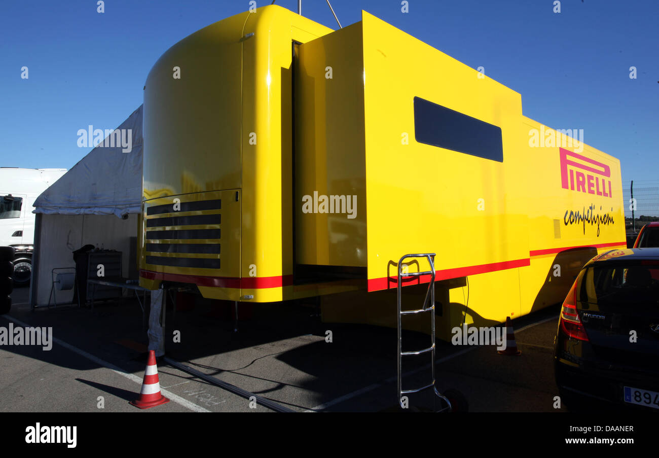 The mobile workshop of new Formula One tyre provider Pirelli during ...