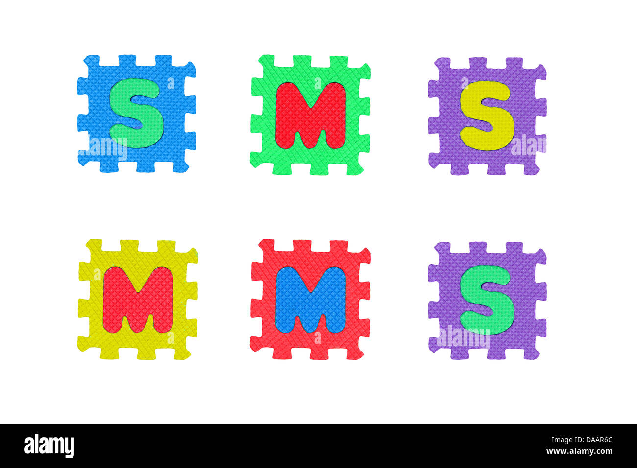 Abbreviations SMS and MMS, from letter puzzle, isolated on white Stock ...