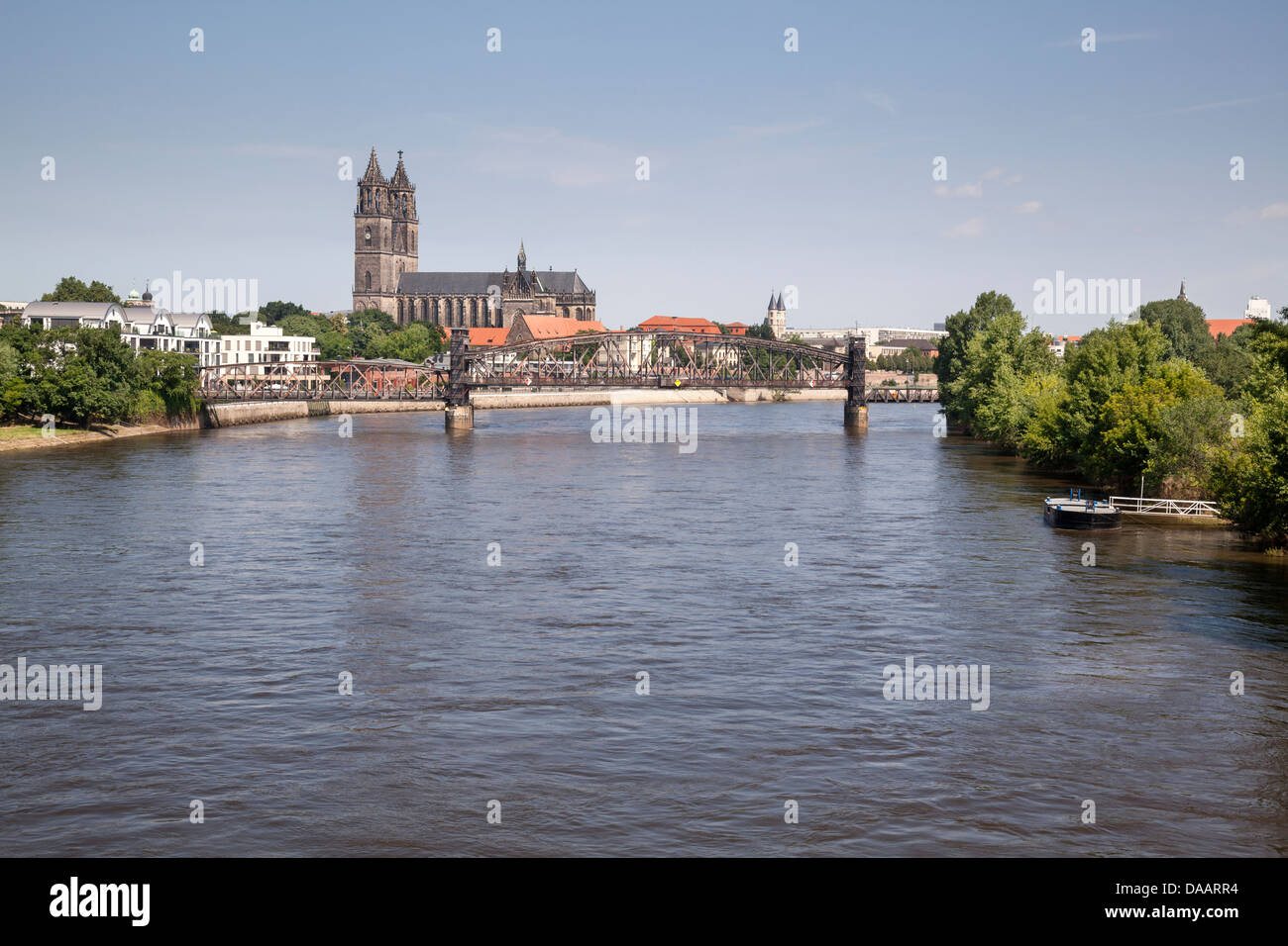 River Elbe and view over city, Magdeburg, Saxony Anhalt, Germany Stock ...