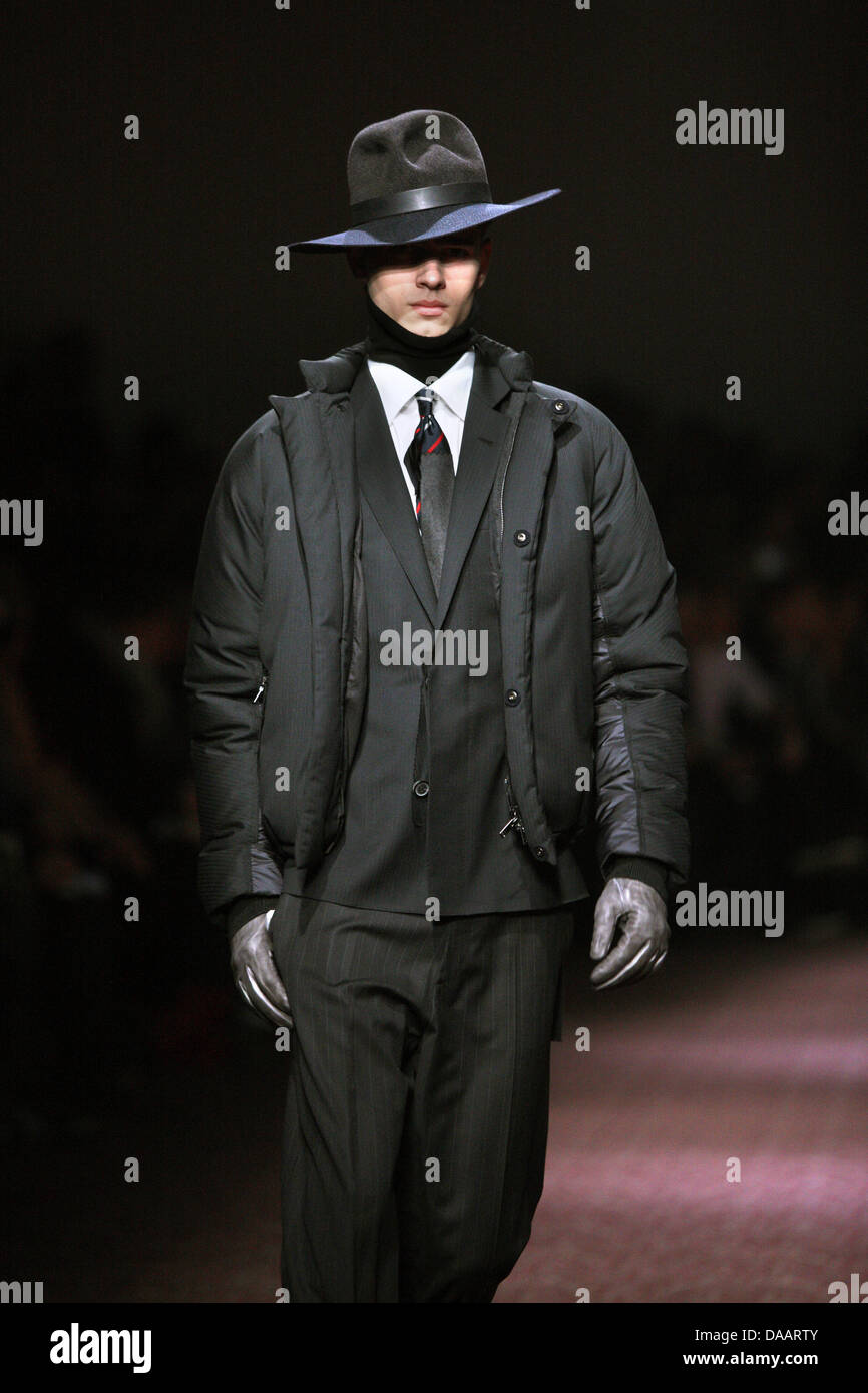 A model wears a creation as part of Lanvin Men's fashion fall winter ...