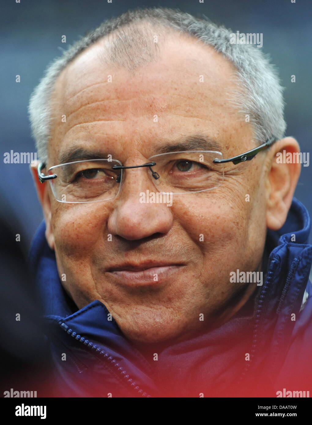 Schalke's coach Felix Magath smiles before kickoff during a German ...