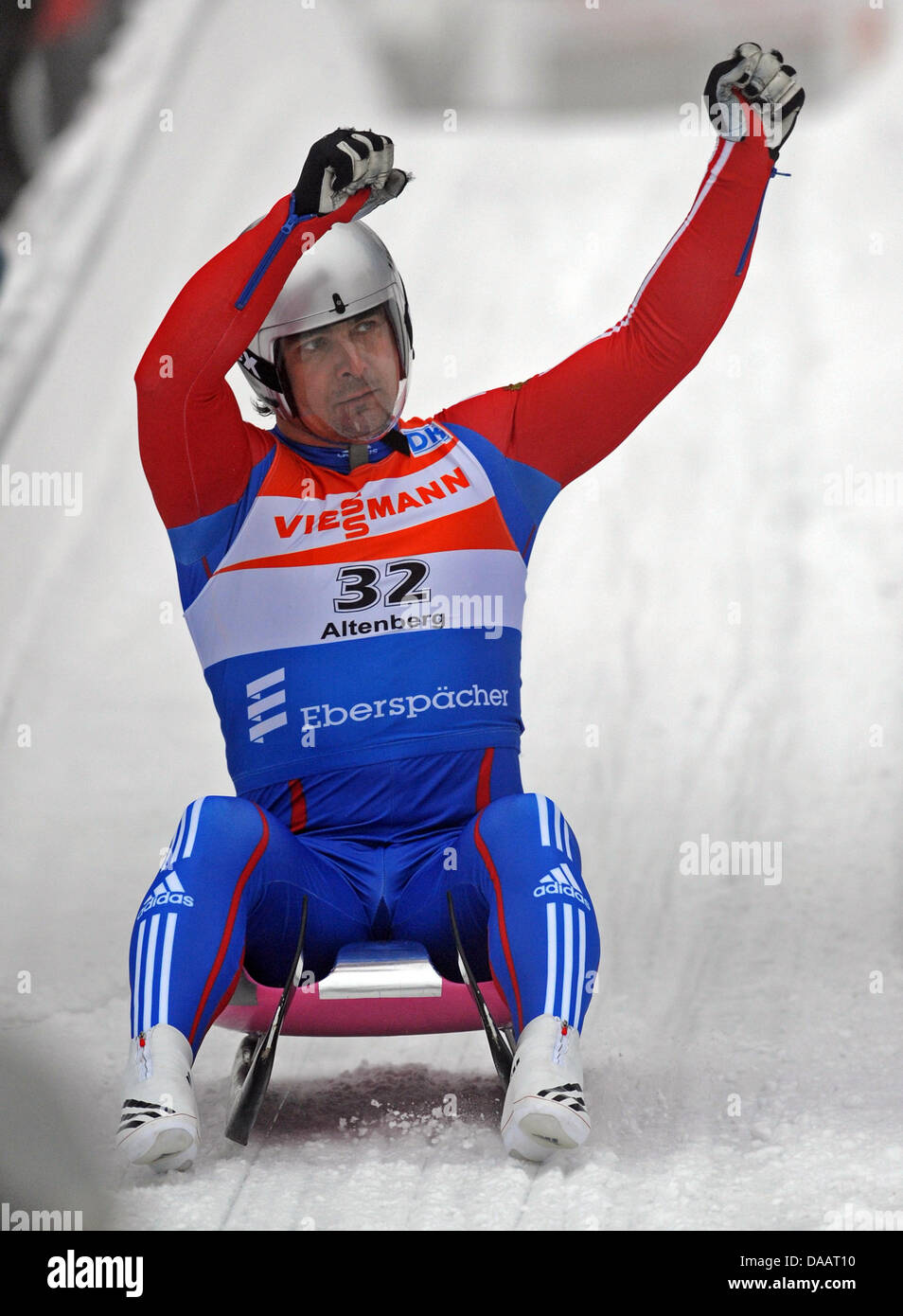 Russian luge athlete Albert Demchenko makes third place during the luge ...