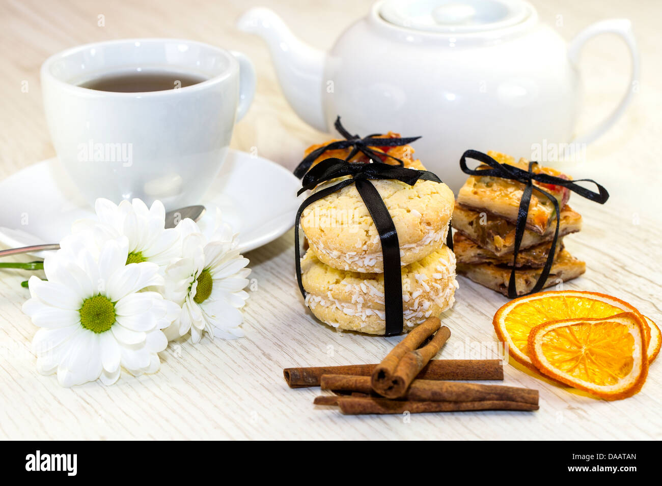 cookies and tea on a table in a restaurant Stock Photo - Alamy