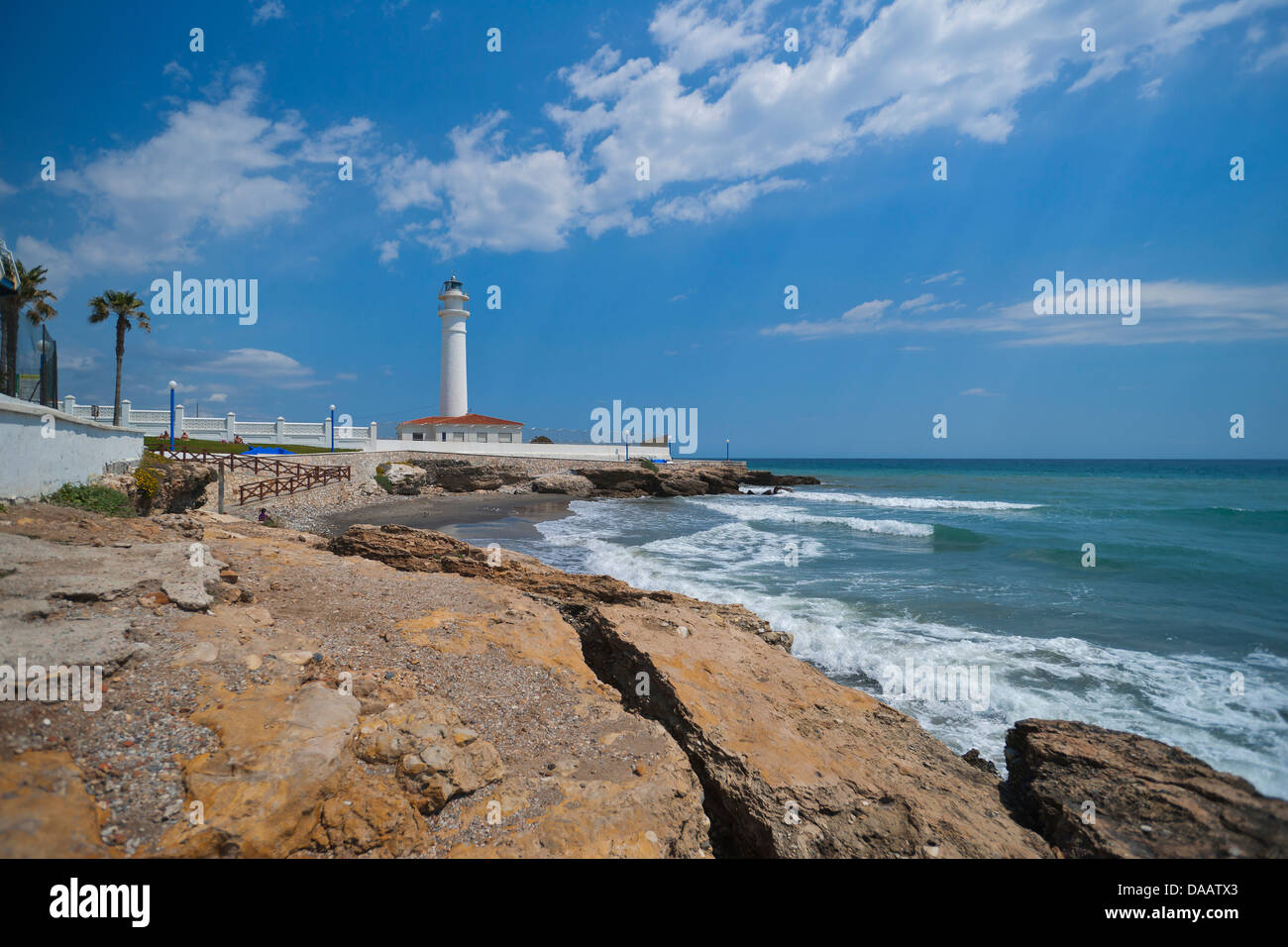 Torrox lighthouse and beach, Nerja, Malaga, La Axarquia, Costa del Sol ...